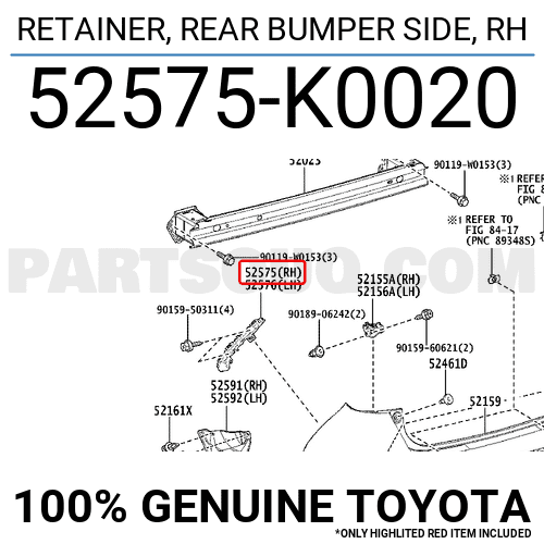 RETAINER, REAR BUMPER SIDE, RH 52575K0020 | Toyota Parts | PartSouq