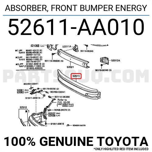 ABSORBER, FRONT BUMPER ENERGY 52611AA010 | Toyota Parts | PartSouq