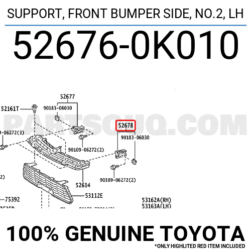 Support, Front Bumper Side, No.2, Lh 526760K010 | Toyota Parts | PartSouq