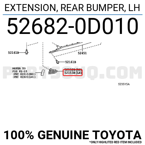 EXTENSION, REAR BUMPER, LH 526820D010 | Toyota Parts | PartSouq