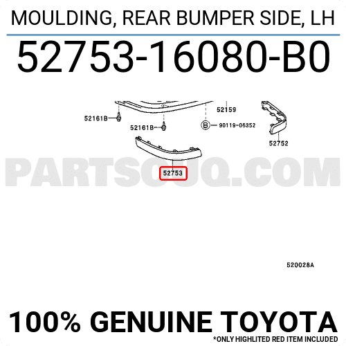 MOULDING, REAR BUMPER SIDE, LH 5275316080B0 | Toyota Parts | PartSouq
