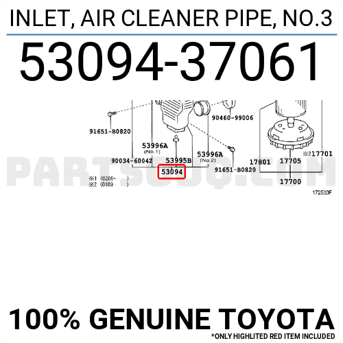 INLET, AIR CLEANER PIPE, NO.3 5309437061 | Toyota Parts | PartSouq