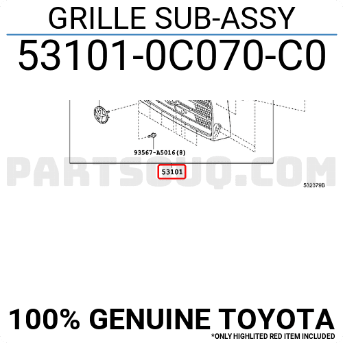 GRILLE SUB-ASSY 531010C070C0 | Toyota Parts | PartSouq