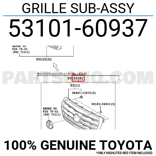 GRILLE SUB-ASSY 5310160937 | Toyota Parts | PartSouq