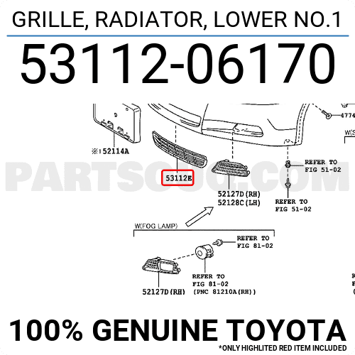 GRILLE, RADIATOR, LOWER NO.1 5311206170 | Toyota Parts | PartSouq