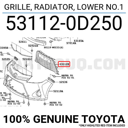 GRILLE, RADIATOR, LOWER NO.1 531120D250 | Toyota Parts | PartSouq