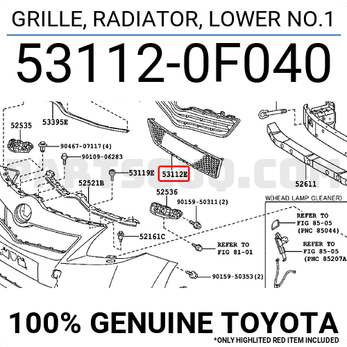 GRILLE, RADIATOR, LOWER NO.1 531120F040 | Toyota Parts | PartSouq