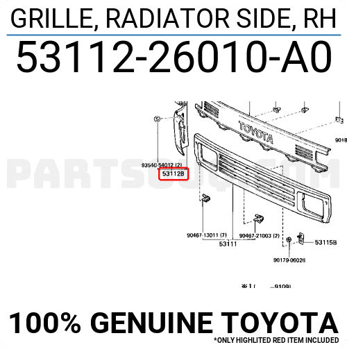 GRILLE, RADIATOR SIDE, RH 5311226010A0 | Toyota Parts | PartSouq