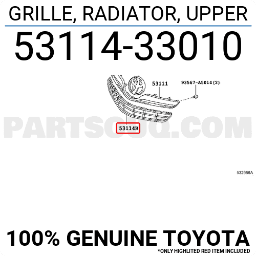GRILLE, RADIATOR, UPPER 5311433010 | Toyota Parts | PartSouq
