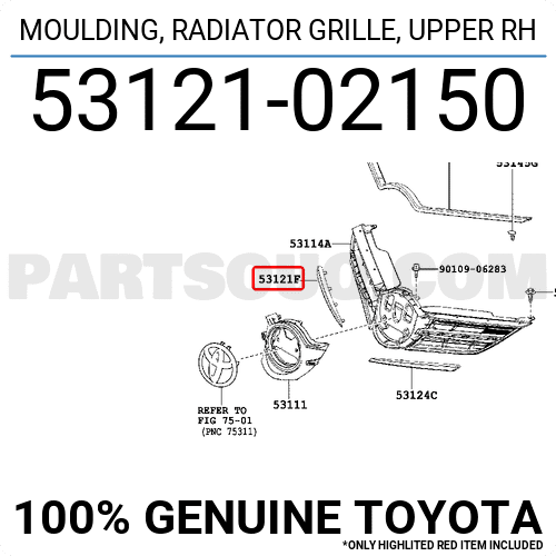 MOULDING, RADIATOR GRILLE, UPPER RH 5312102150 | Toyota Parts | PartSouq