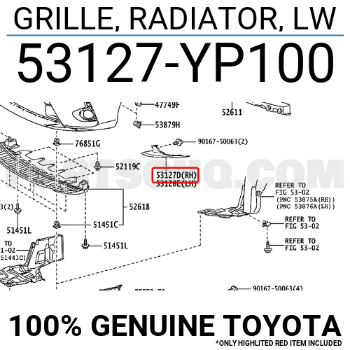 GRILLE, RADIATOR, LW 53127YP100 | Toyota Parts | PartSouq