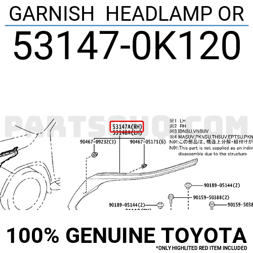 GARNISH HEADLAMP OR 531470K120 | Toyota Parts | PartSouq