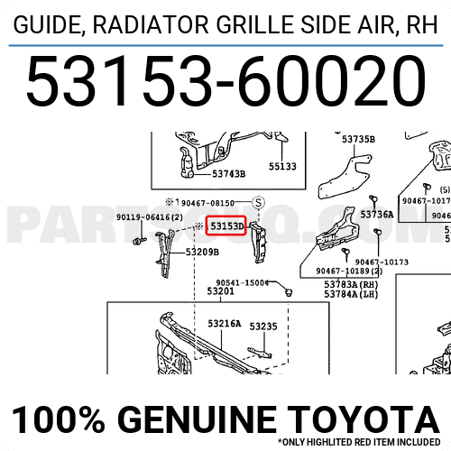 GUIDE, RADIATOR GRILLE SIDE AIR, RH 5315360020 | Toyota Parts | PartSouq