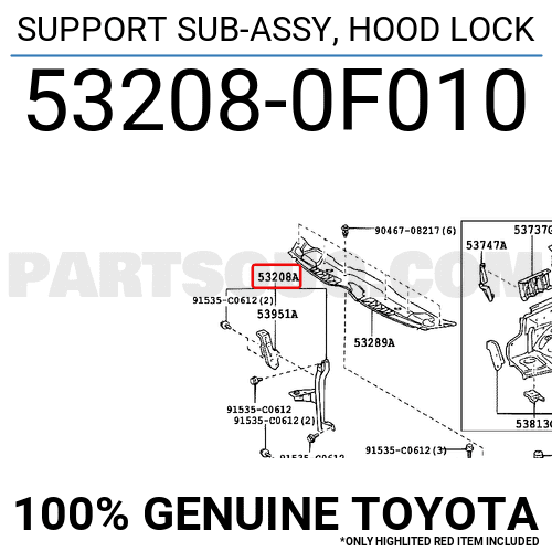 SUPPORT SUB-ASSY, HOOD LOCK 532080F010 | Toyota Parts | PartSouq