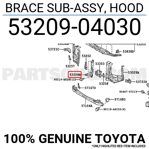 BRACE SUB-ASSY, HOOD 5320904030 | Toyota Parts | PartSouq