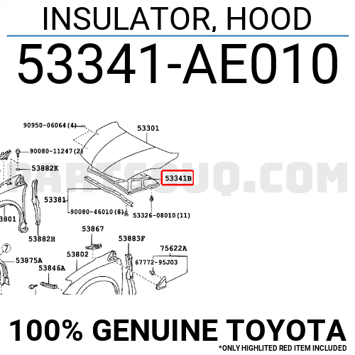 INSULATOR, HOOD 53341AE010 | Toyota Parts | PartSouq