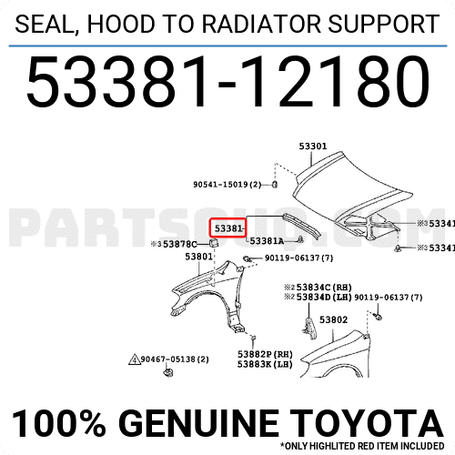 SEAL, HOOD TO RADIATOR SUPPORT 5338112180 | Toyota Parts | PartSouq