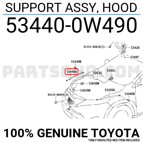 SUPPORT ASSY, HOOD 534400W490 | Toyota Parts | PartSouq