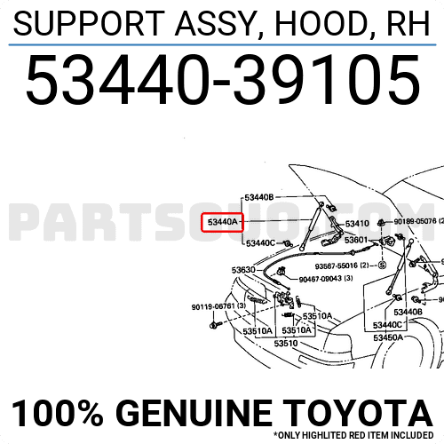 SUPPORT ASSY, HOOD, RH 5344039105 | Toyota Parts | PartSouq