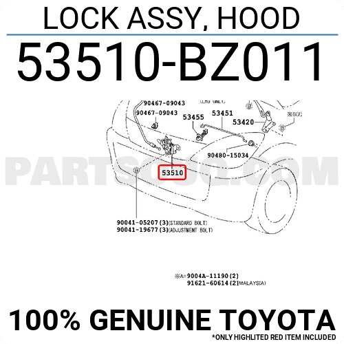 LOCK ASSY, HOOD 53510BZ011 | Toyota Parts | PartSouq