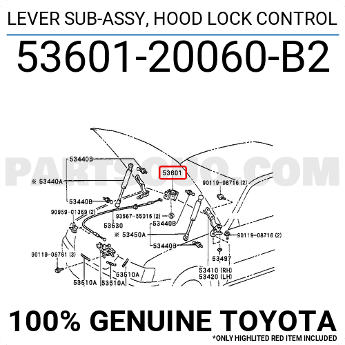 LEVER SUB-ASSY, HOOD LOCK CONTROL 5360120060B2 | Toyota Parts | PartSouq