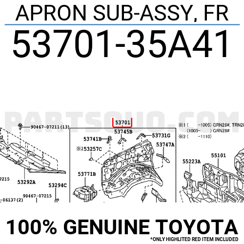 APRON SUB-ASSY, FR 5370135A41 | Toyota Parts | PartSouq