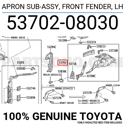 APRON SUB-ASSY, FRONT FENDER, LH 5370208030 | Toyota Parts | PartSouq