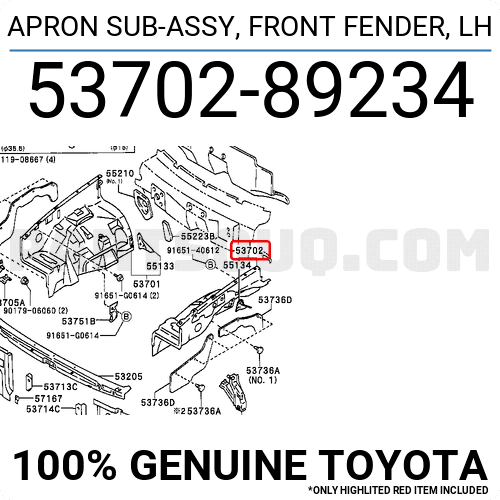 APRON SUB-ASSY, FRONT FENDER, LH 5370289234 | Toyota Parts | PartSouq