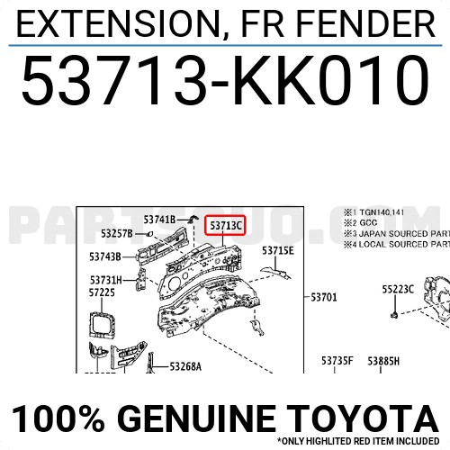 EXTENSION, FR FENDER 53713KK010 | Toyota Parts | PartSouq