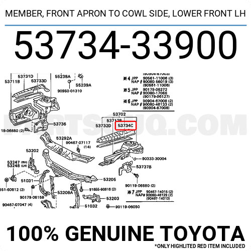 MEMBER, FRONT APRON TO COWL SIDE, LOWER FRONT LH 5373433900 | Toyota ...