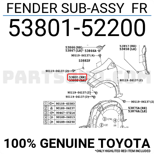 FENDER SUB-ASSY FR 5380152200 | Toyota Parts | PartSouq