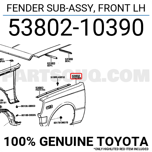 FENDER SUB-ASSY, FRONT LH 5380210390 | Toyota Parts | PartSouq