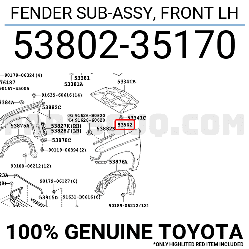FENDER SUB-ASSY, FRONT LH 5380235170 | Toyota Parts | PartSouq