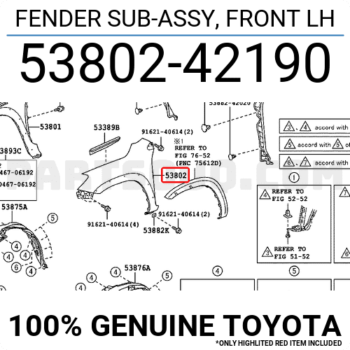 FENDER SUB-ASSY, FRONT LH 5380242190 | Toyota Parts | PartSouq