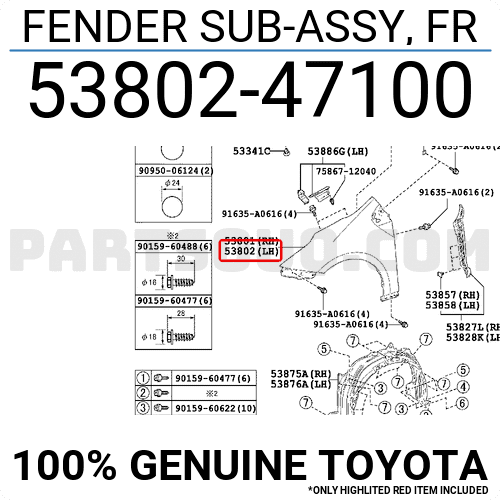 FENDER SUB-ASSY, FR 5380247100 | Toyota Parts | PartSouq