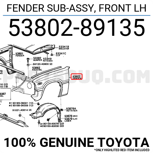 FENDER SUB-ASSY, FRONT LH 5380289135 | Toyota Parts | PartSouq