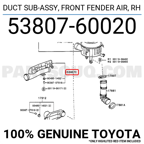 DUCT SUB-ASSY, FRONT FENDER AIR, RH 5380760020 | Toyota Parts | PartSouq