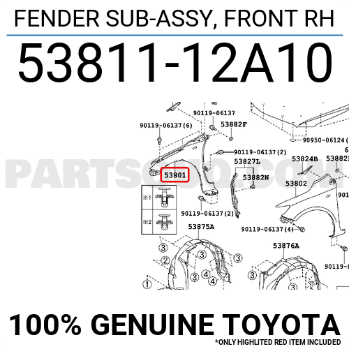 FENDER SUB-ASSY, FRONT RH 5381112A10 | Toyota Parts | PartSouq