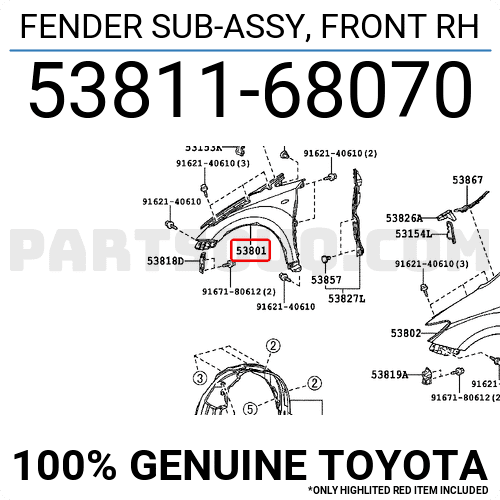 FENDER SUB-ASSY, FRONT RH 5381168070 | Toyota Parts | PartSouq