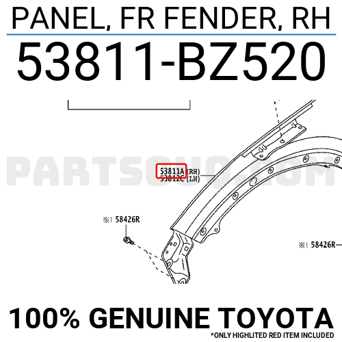PANEL, FR FENDER, RH 53811BZ520 | Toyota Parts | PartSouq