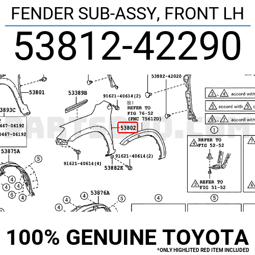 FENDER SUB-ASSY, FRONT LH 5381242290 | Toyota Parts | PartSouq