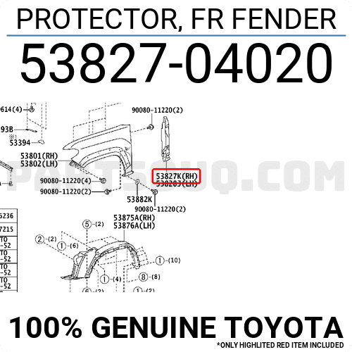 PROTECTOR, FR FENDER 5382704020 | Toyota Parts | PartSouq