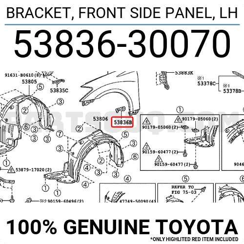 BRACKET, FRONT SIDE PANEL, LH 5383630070 | Toyota Parts | PartSouq