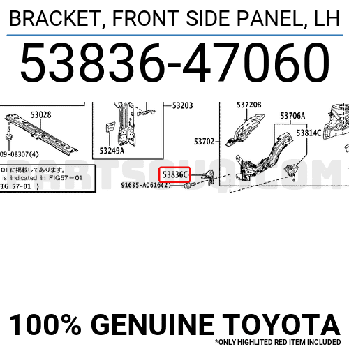BRACKET, FRONT SIDE PANEL, LH 5383647060 | Toyota Parts | PartSouq