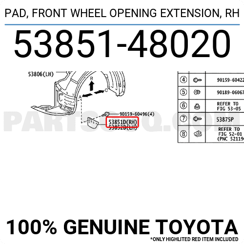 PAD, FRONT WHEEL OPENING EXTENSION, RH 5385148020 | Toyota Parts | PartSouq