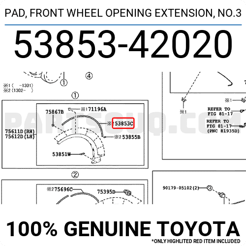 PAD, FRONT WHEEL OPENING EXTENSION, NO.3 5385342020 | Toyota Parts ...