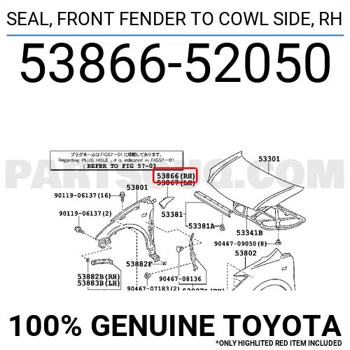 SEAL, FRONT FENDER TO COWL SIDE, RH 5386652050 | Toyota Parts | PartSouq