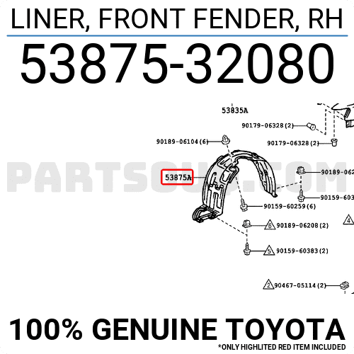LINER, FRONT FENDER, RH 5387532080 | Toyota Parts | PartSouq
