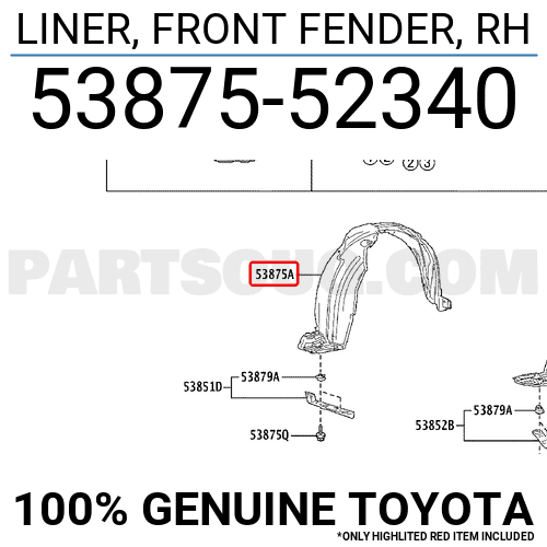 LINER, FRONT FENDER, RH 5387552340 | Toyota Parts | PartSouq