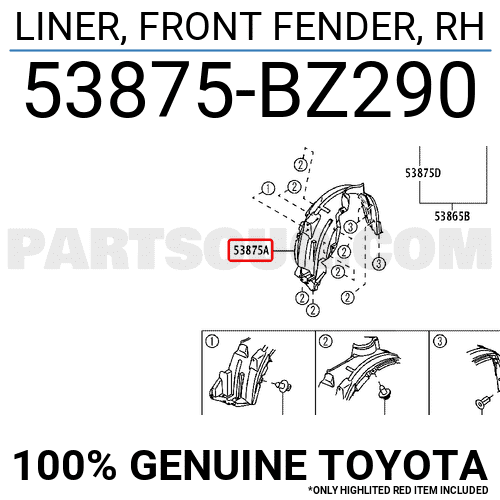 LINER, FRONT FENDER, RH 53875BZ290 | Toyota Parts | PartSouq